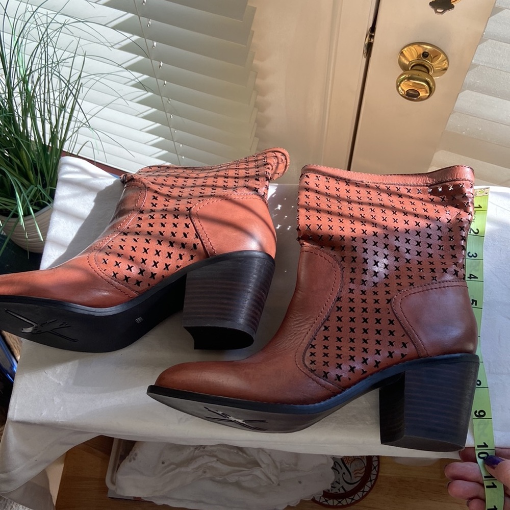 Donald J Pliner Mattone Cognac Laser Cut Shaft Heeled… - Gem